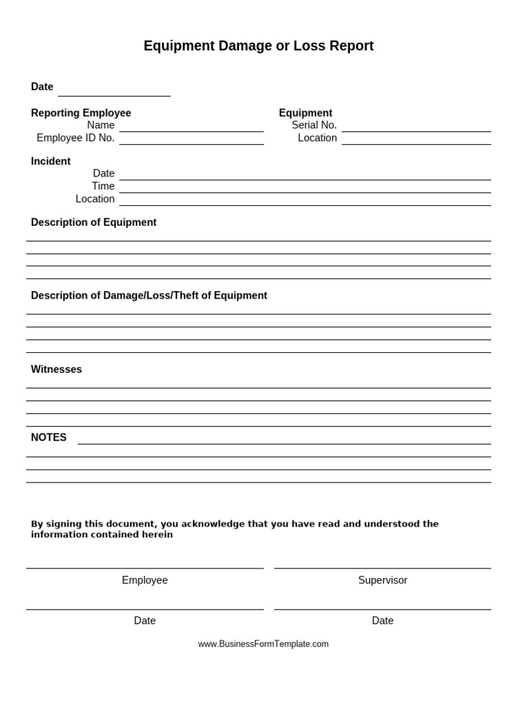 Equipment Damage Report Template | PDF