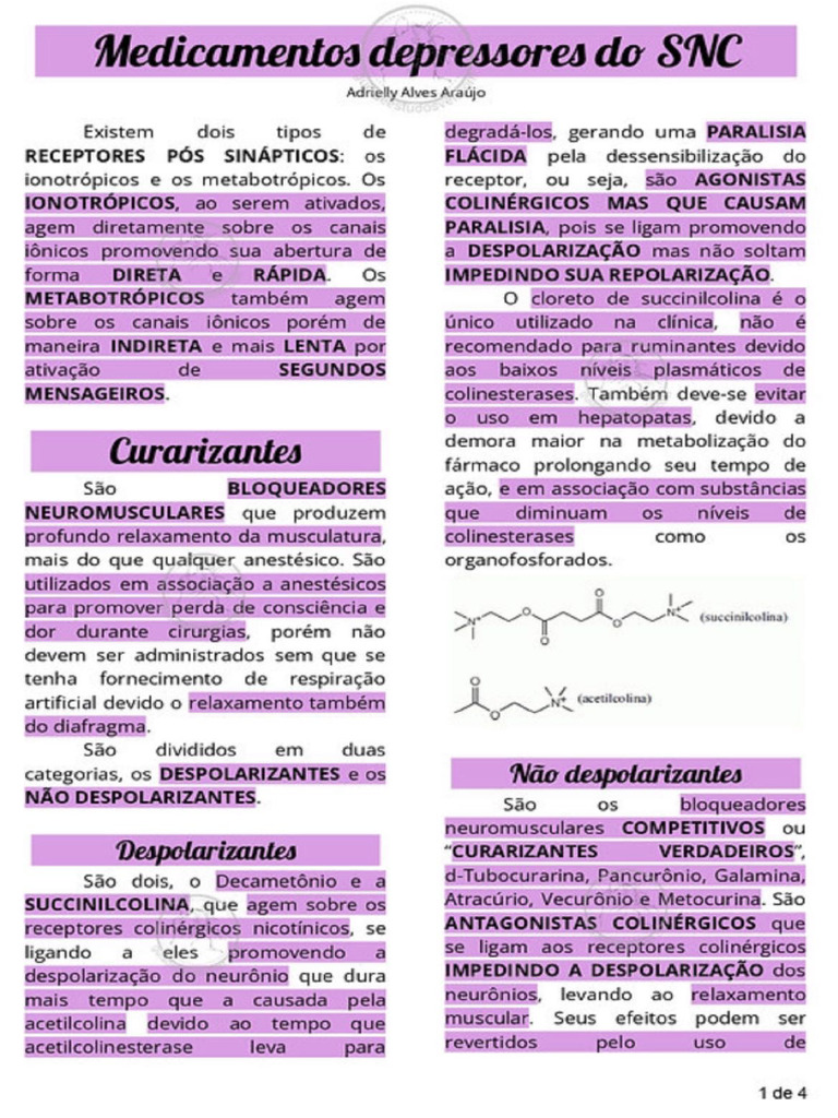 Farmacologia - Medicamentos Depressores Do SNC | PDF
