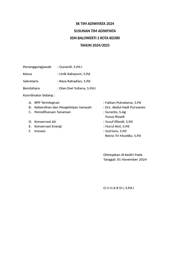 SK Tim Adiwiyata 2024 | PDF