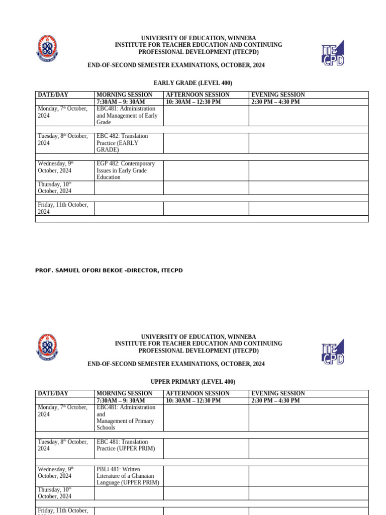 Timetable L400 2024 Sem 2 | PDF | Liberal Arts Education