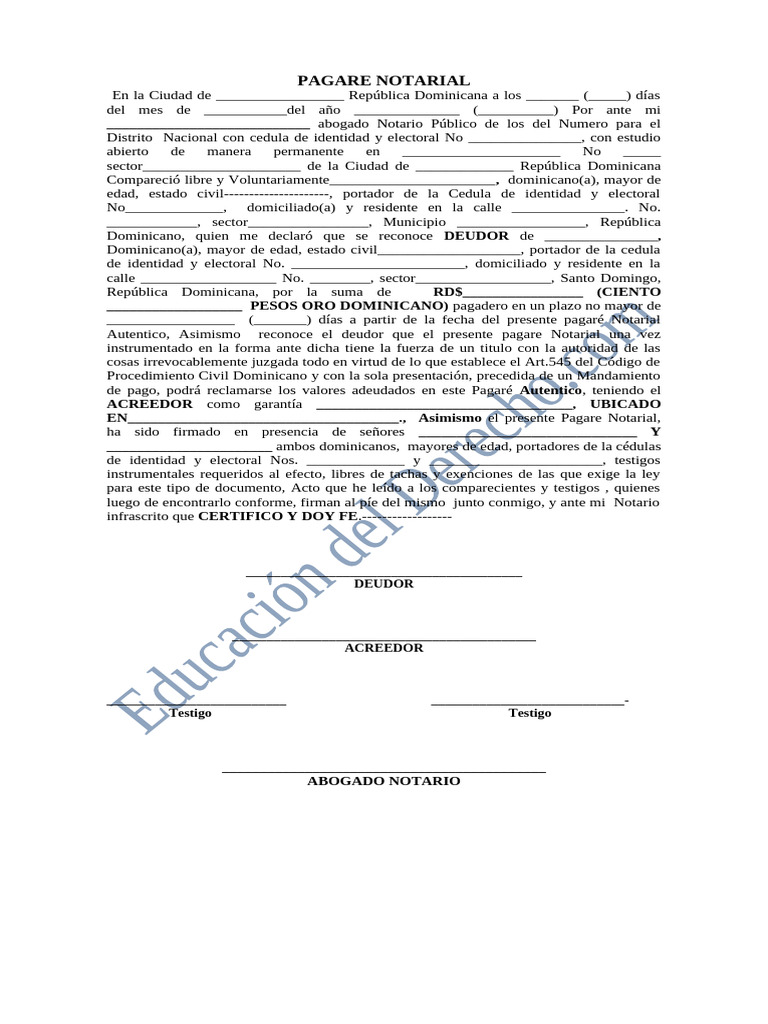 Pagare Notarial | PDF | República Dominicana