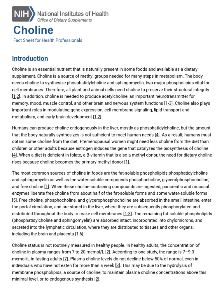 Choline - Health Professional Fact Sheet | PDF | Cardiovascular Diseases