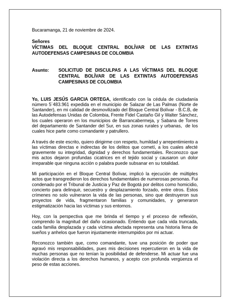 Carta Luis Jesus Garcia | PDF | Perdón