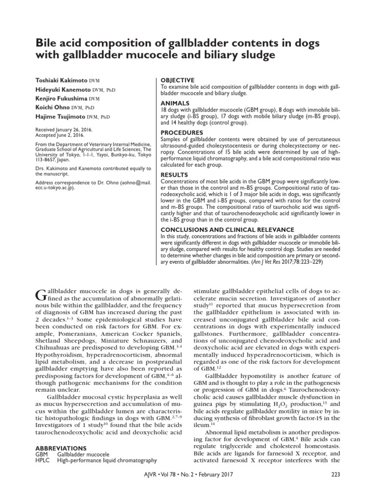 Bile Acid Composition of Gallbladder Contents in Dogs With Gallbladder ...