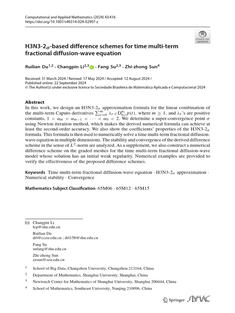 H3N3-2 - Based Difference Schemes For Time Multi-Term Fractional ...
