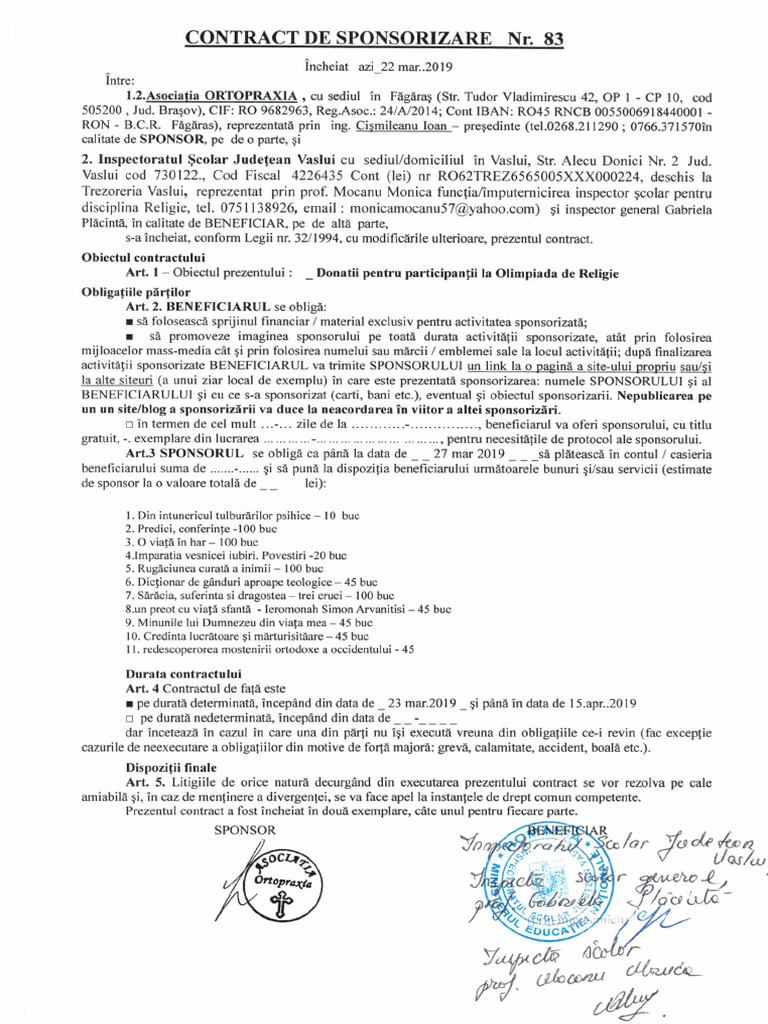 Contract Sponsorizare 2019 1 | PDF
