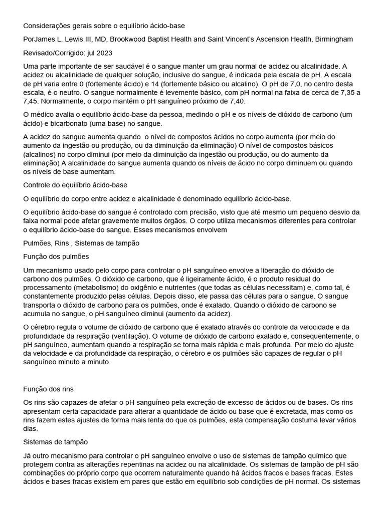 Considera - Es Gerais Sobre o Equil-Brio - Cid1 | PDF | Sangue ...