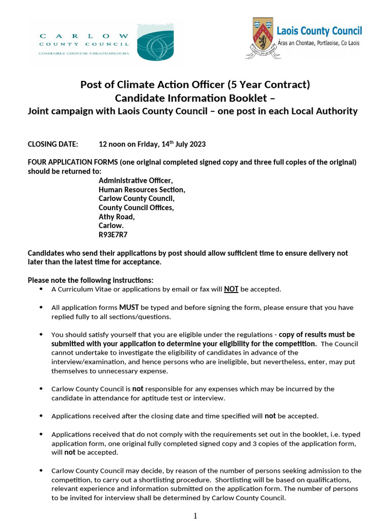 Candidate Information Booklet Climate Action Officer | PDF | Pension ...