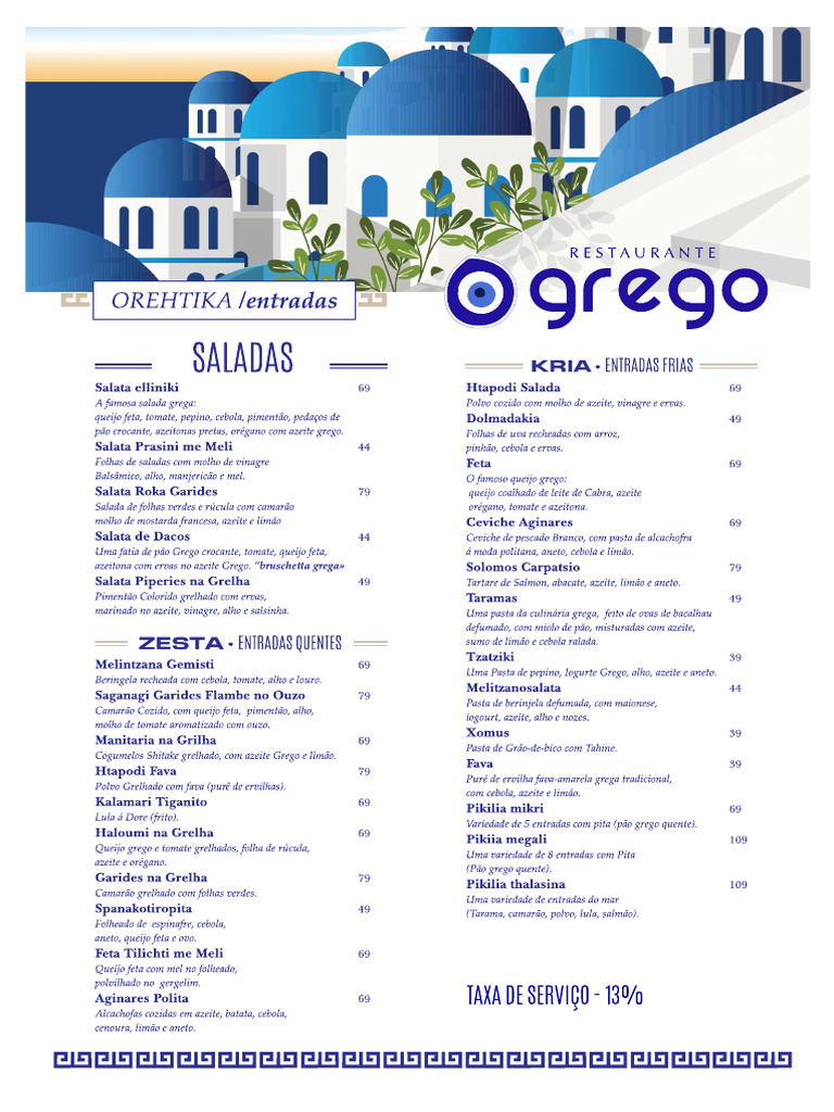 O Grego PRATOS Cardapio 1 | PDF | Culinária | Preparação de alimentos e ...