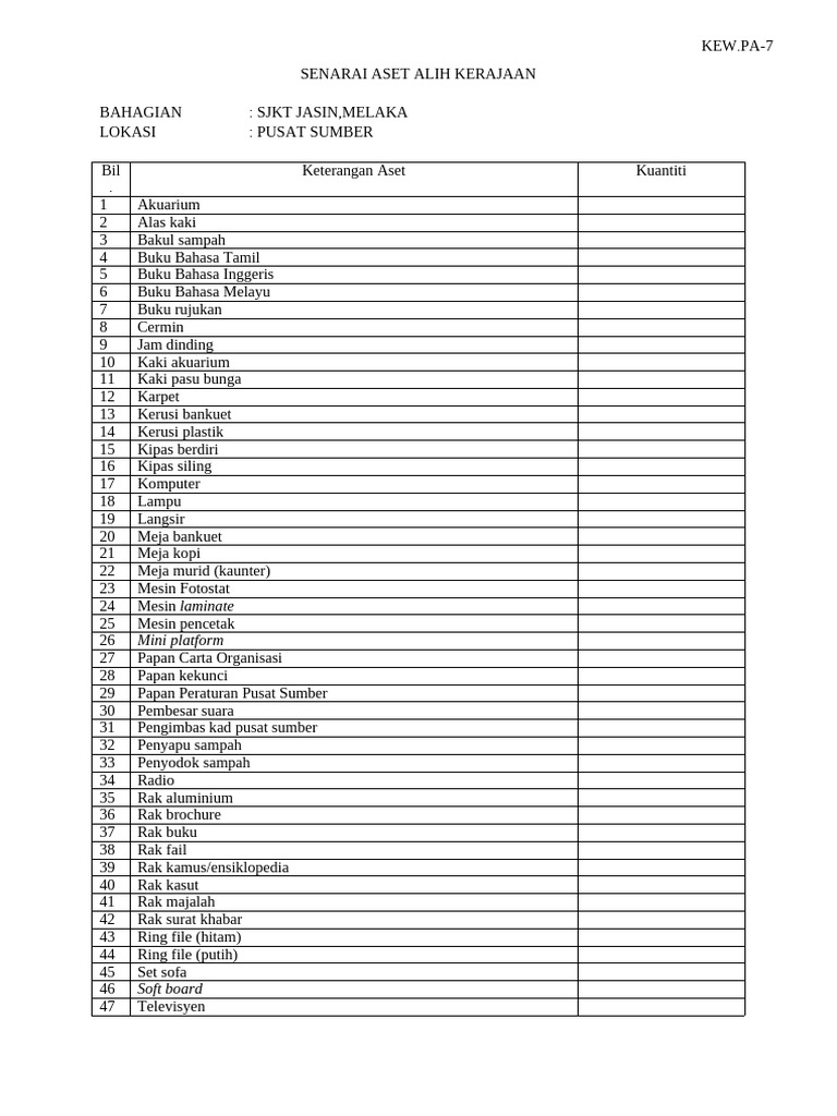 Senarai Aset Alih Kerajaan | PDF