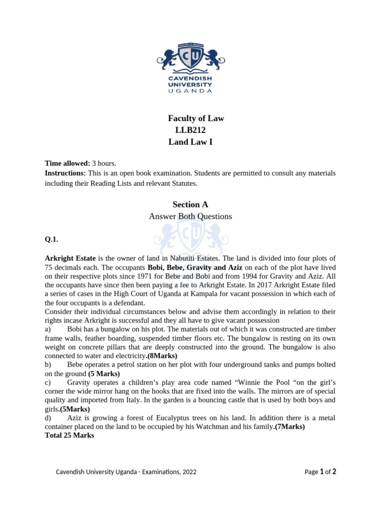 LLB 212 | PDF | Natural Resources Law | Real Property Law