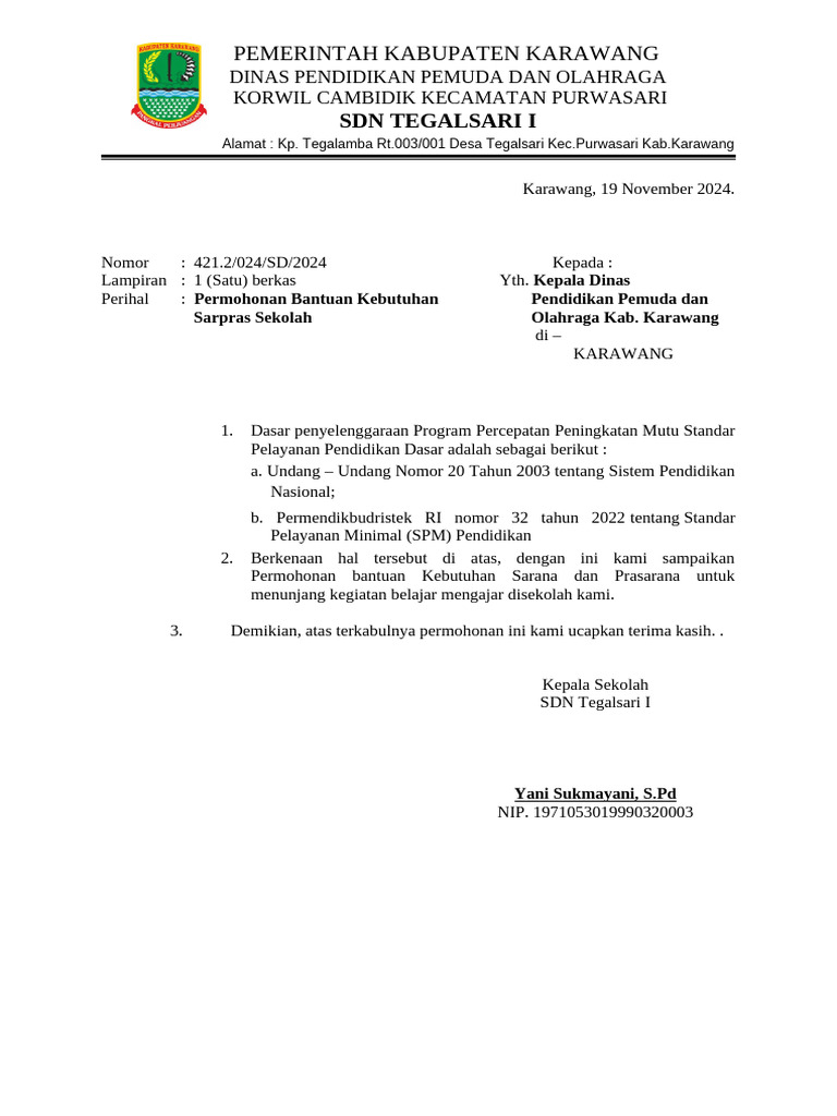 Surat Permohonan Sarpras | PDF