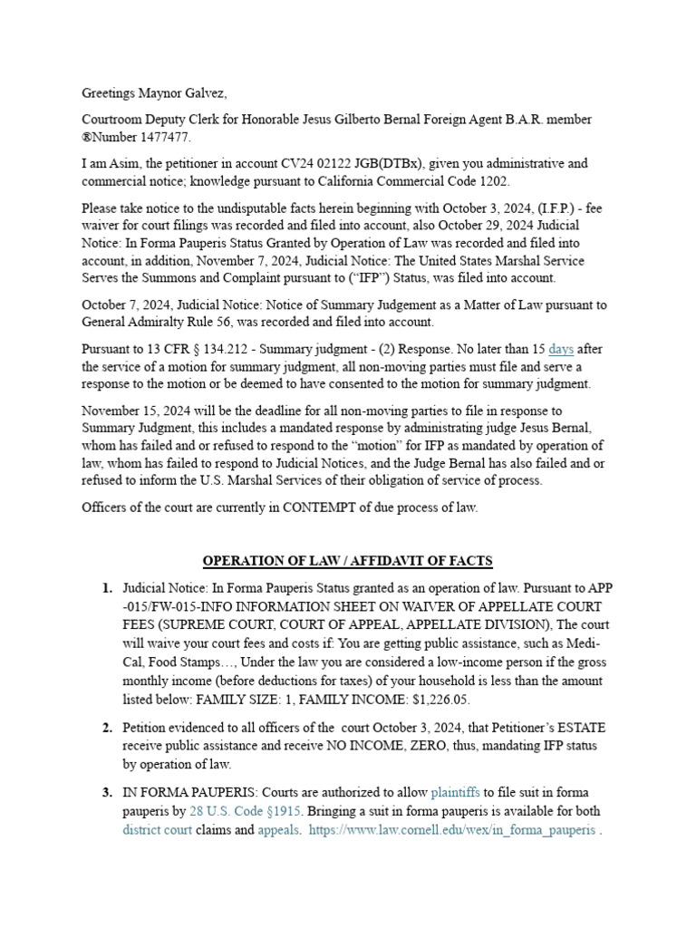 Commercial Knowledge To Deputy Clerk of Court Maynor Galvez For Judge ...
