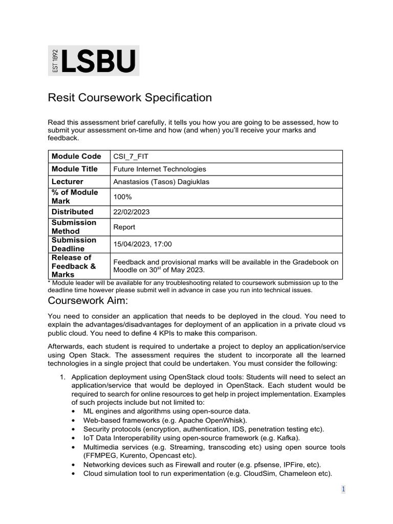 CW RESIT Specification CSI 7 FIT S1 2022-2023 | PDF | Learning | Open Stack