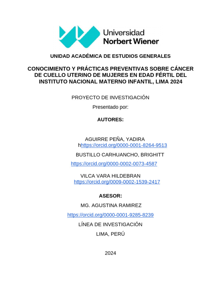 Plantilla para Proyecto de Investigación - Cyd 2208 | PDF | Cáncer de cuello uterino | Cáncer