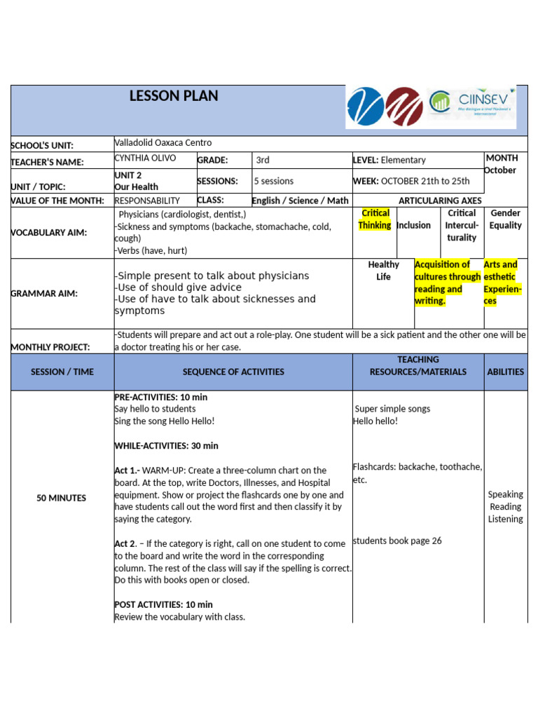 Lesson Plans Oct 21-25 | PDF | Mitosis | Adverb