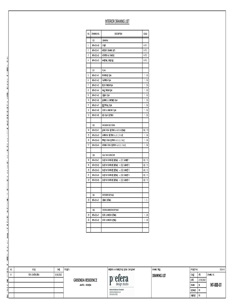 Int-000-01 - Drawing List | PDF