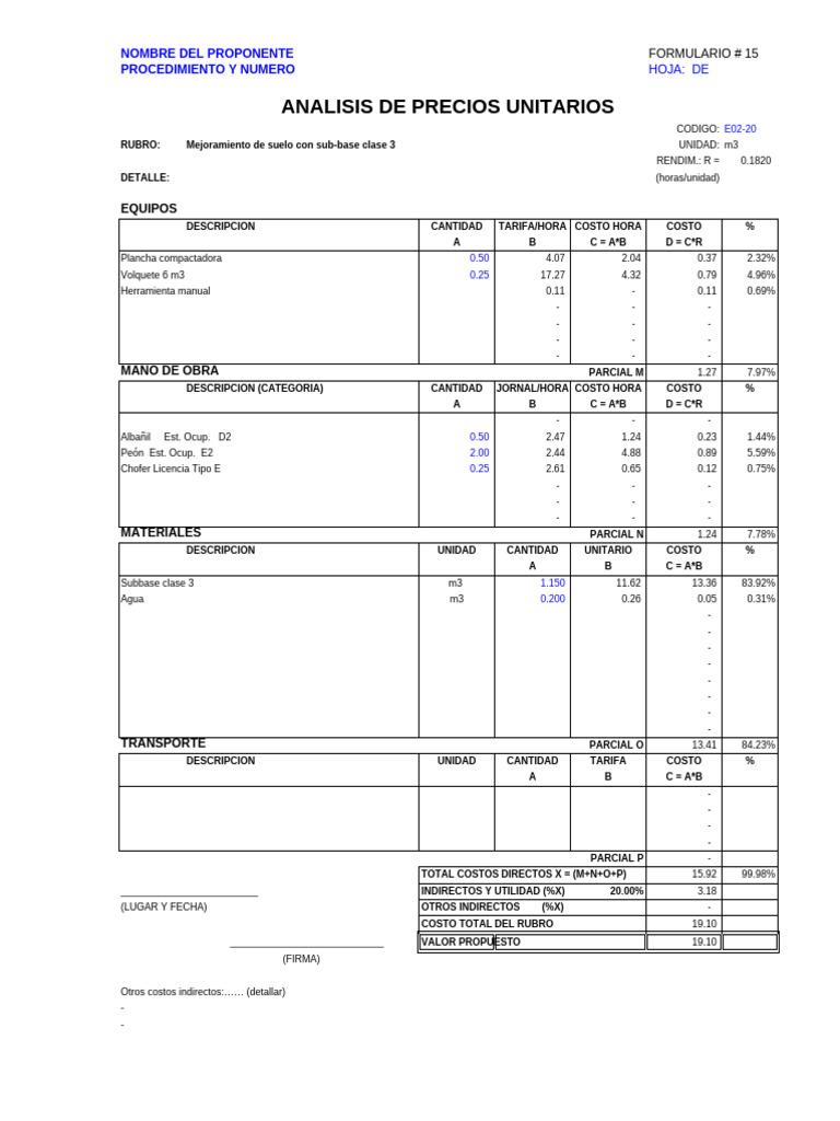 E02-20 Mejoramiento de Suelo Con Sub-Base Clase 3 | PDF