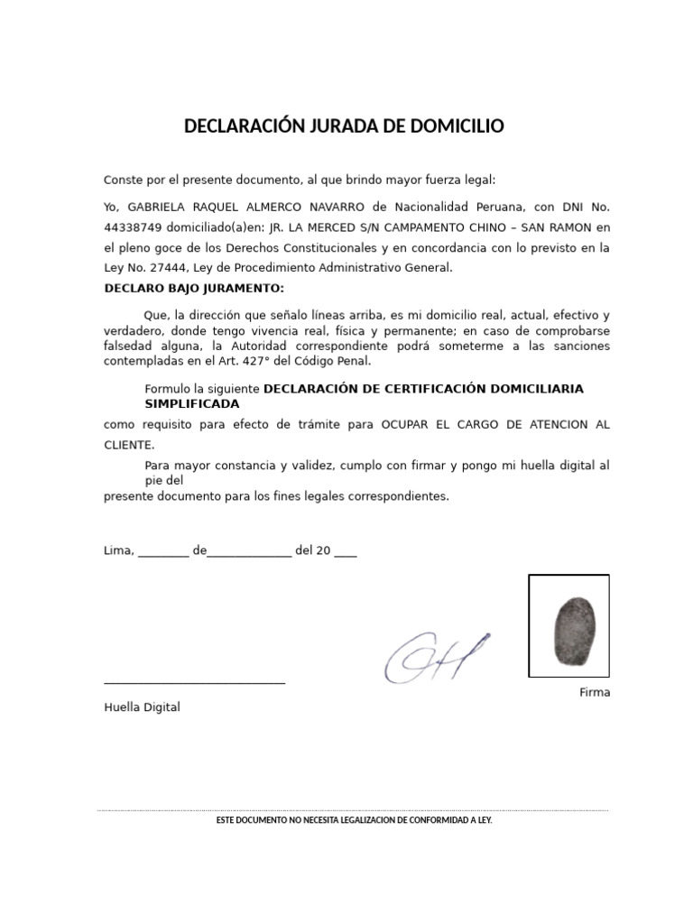 06 - Declaración Jurada de Domicilio Trilce | PDF