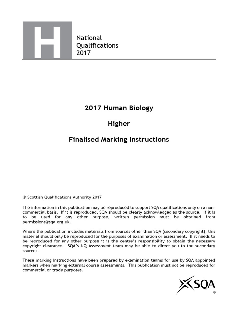2017 Higher Human Biology Marking Guide | PDF | Rna | Artery