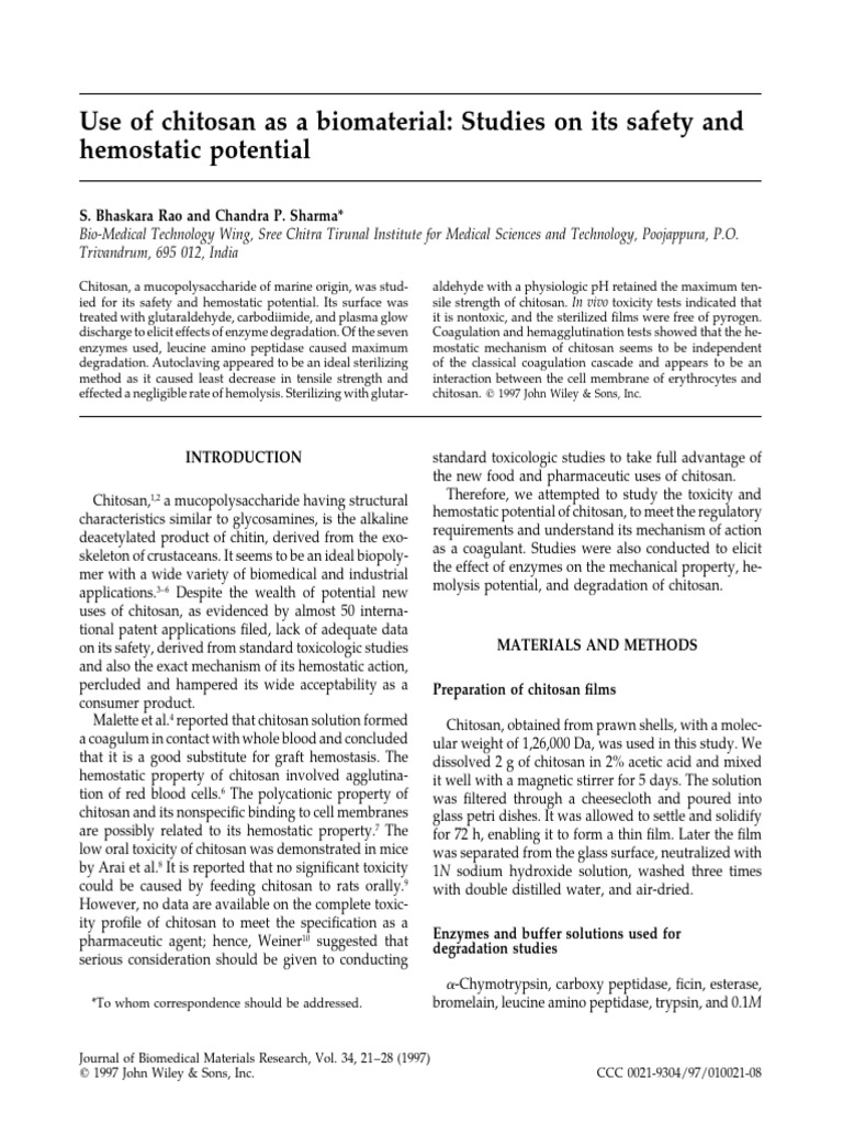 Journal of Biomedical Materials Research - 1998 - Rao - Use of Chitosan As A Biomaterial Studies ...