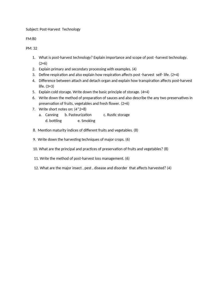 Post Harvest Internal Exam Questions | PDF