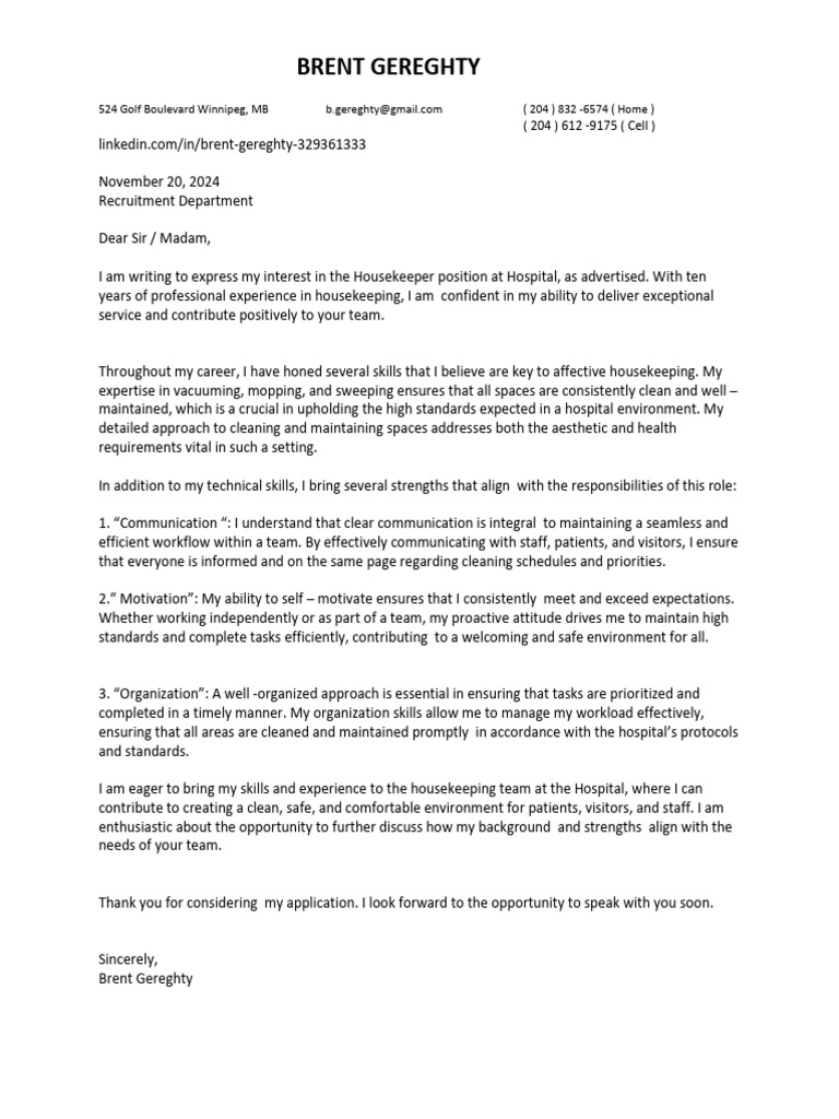 Brent Gereghty Cover Letter | PDF | Social Psychology