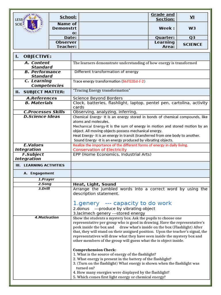 Sample Lesson Exemplar Science | PDF | Heat | Flashlight