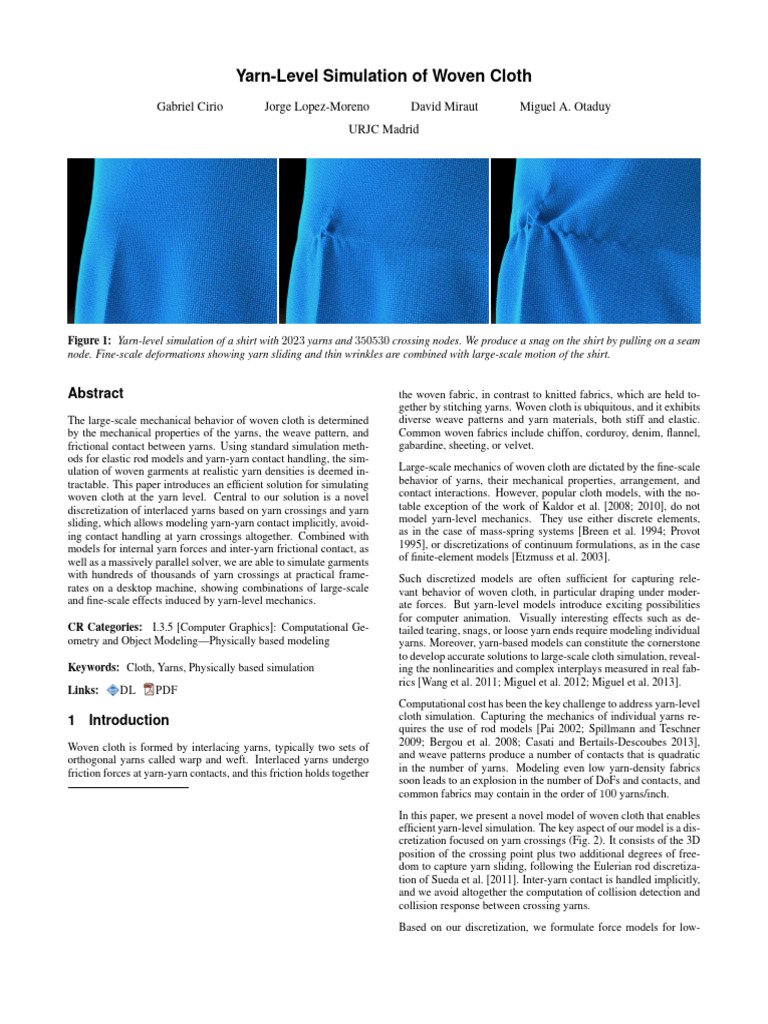 Yarn Level Simulation of Woven Cloth | PDF | Textiles | Force