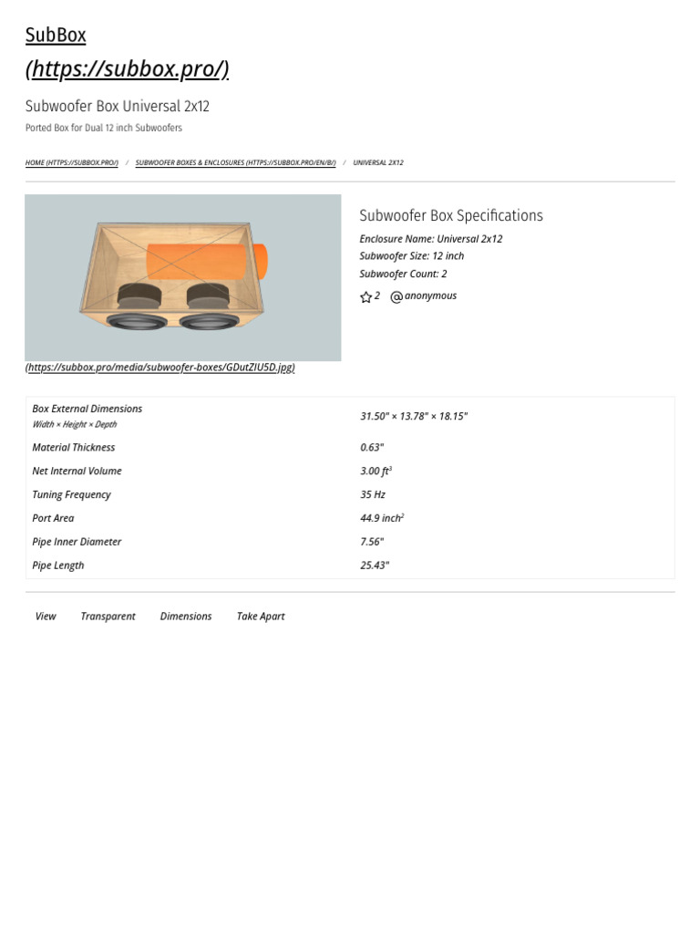 Subwoofer Box Universal 2x12 - Ported Box - Pipe | PDF | Electronics ...