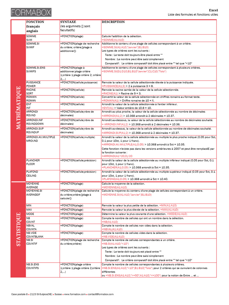 Guide des Formules Excel PDF | PDF | Somme (arithmétique) | Microsoft Excel