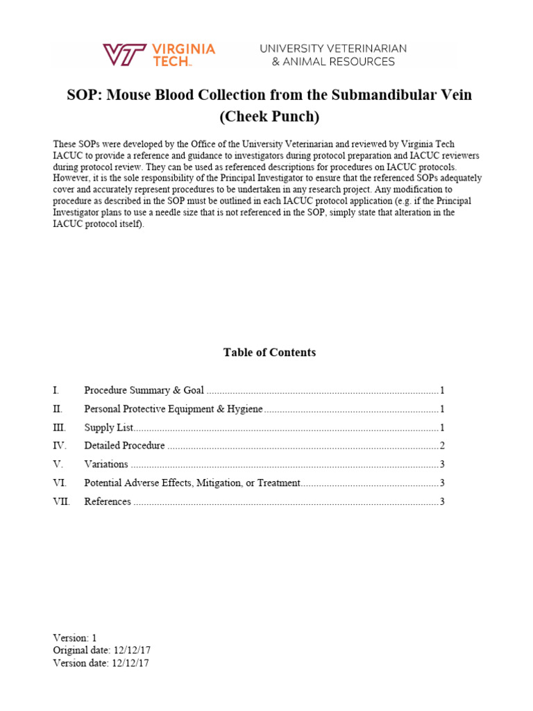 SOP For Mouse Blood Collection | PDF | Vein | Blood