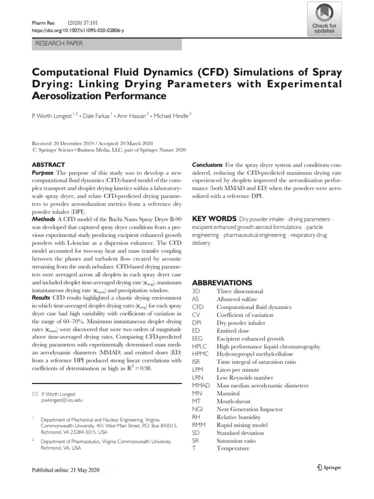 Computational Fluid Dynamics (CFD) Simulations of Spray Drying Linking Drying Parameters With ...