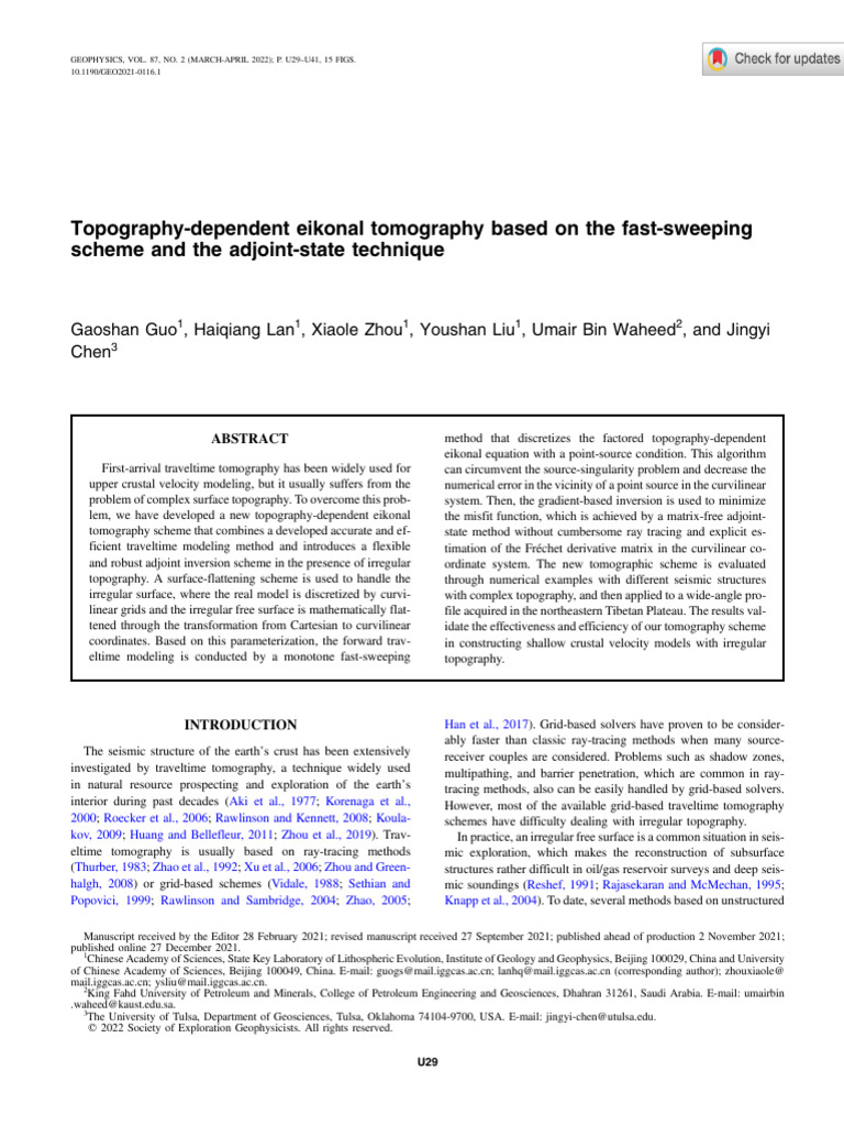 2022 Geophysics | PDF | Tomography