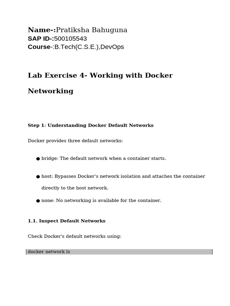 Lab Exercise 4 - Working With Docker Networking (1) - 2 | PDF