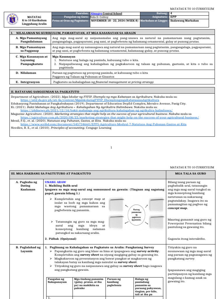 DLL Matatag - Epp 4 Q2 W8 | PDF
