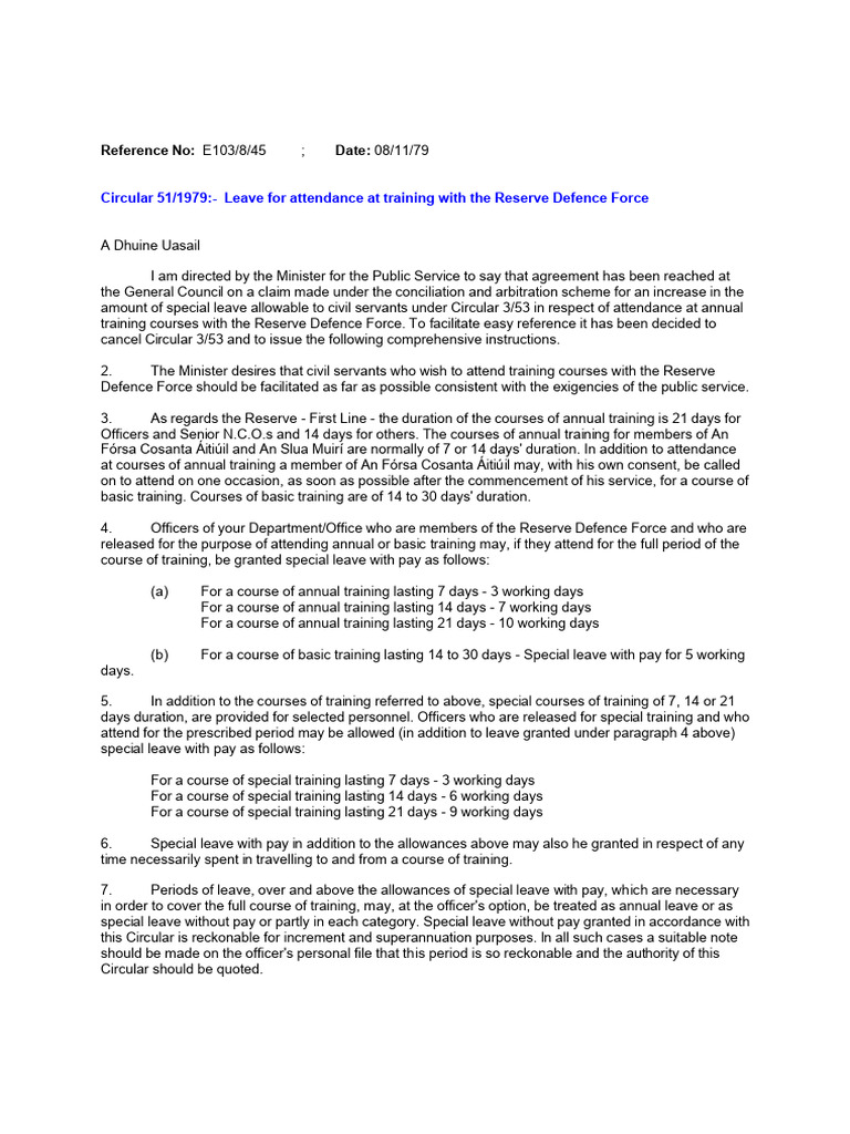 Special Leave for Reserve Training Courses | PDF | Government | Justice