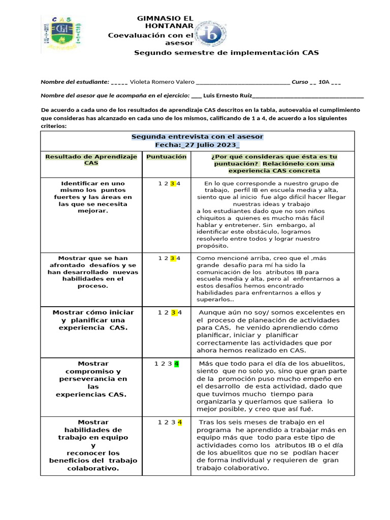 VIOLETA ROMERO-Segunda Entrevista Con El Asesor 2023 | PDF