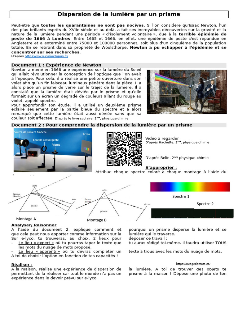 2nde - Activité - Dispersion - Lumière | PDF | Isaac Newton | Lumière