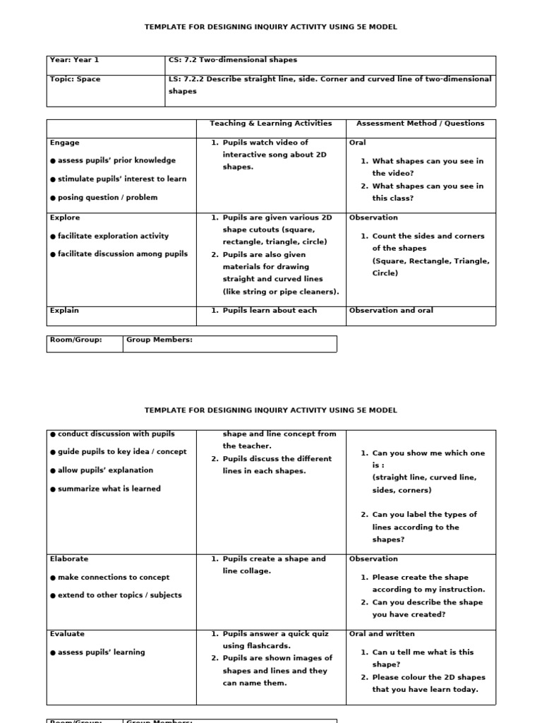 5E Model Inquiry Activity for 2D Shapes | PDF | Shape | Inquiry