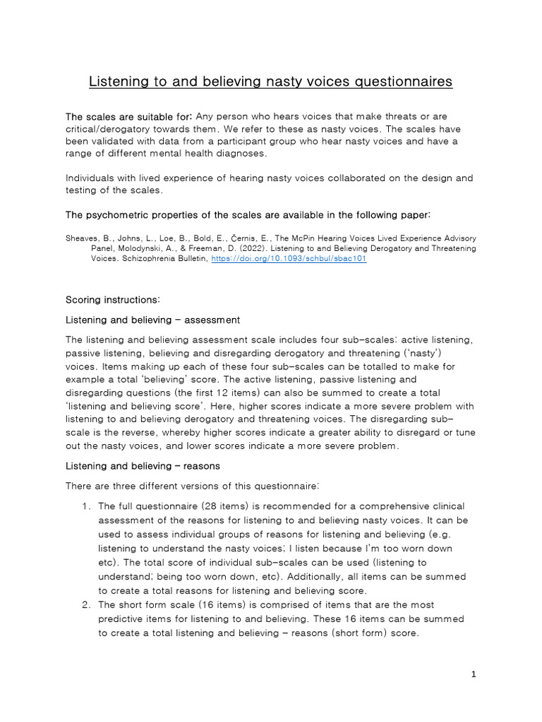 Nasty Voices Assessment Scales | PDF | Cognitive Science | Psychology