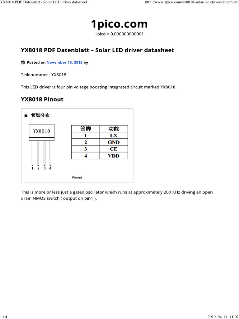 YX8018 PDF Datenblatt - Solar LED Driver Datasheet | PDF