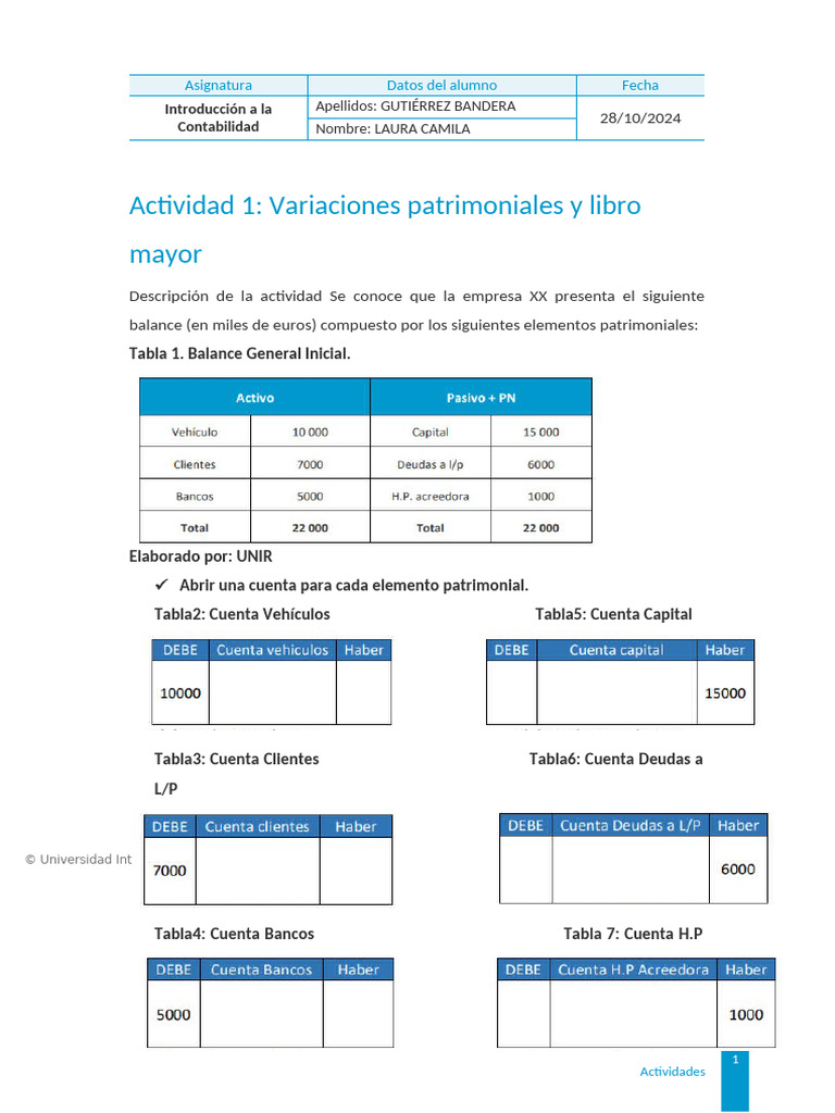 Actividad - Variaciones Patrimoniales y Libro Mayor | PDF ...