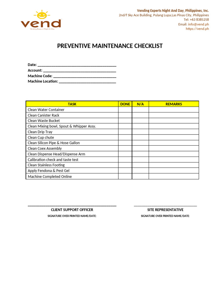 Preventive Maintenance Checklist | PDF | Career & Growth