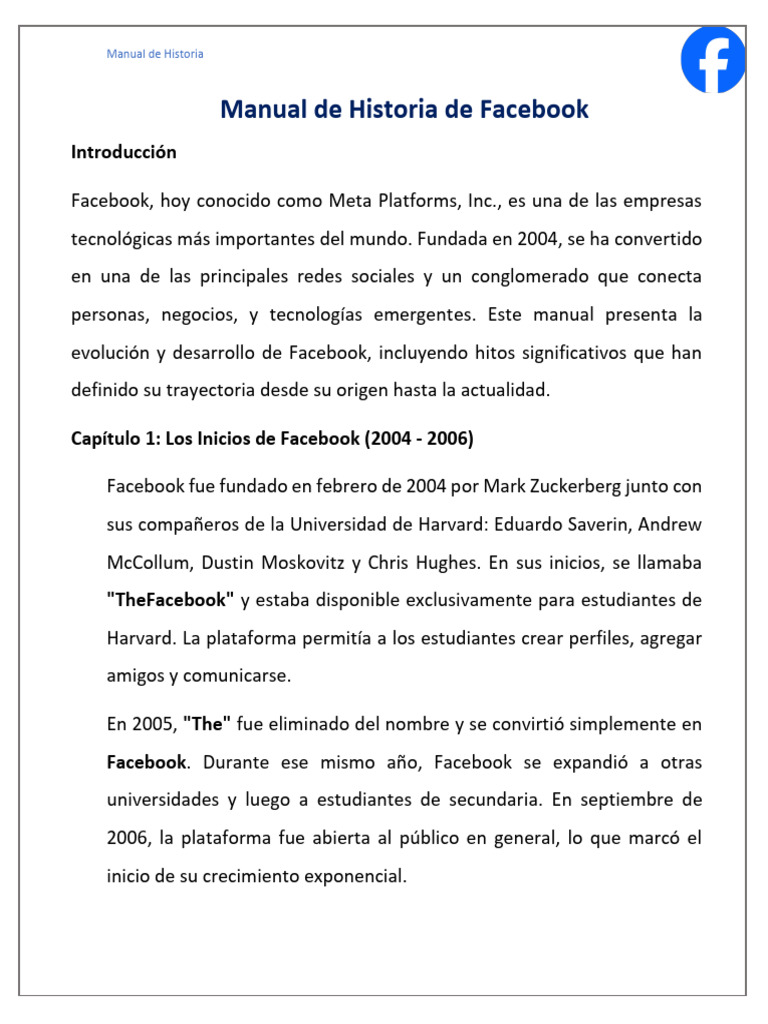 Manual de Historia de Facebook | PDF | Facebook | ciberespacio