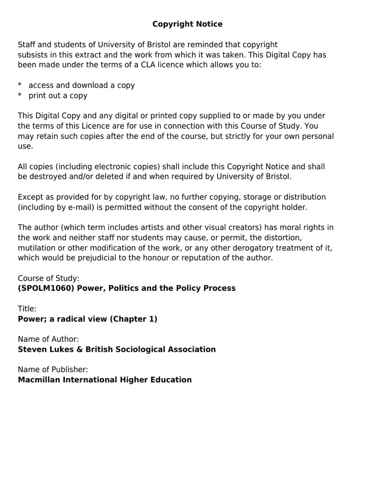 Chapter 1 Power A Radical View | PDF | Copyright