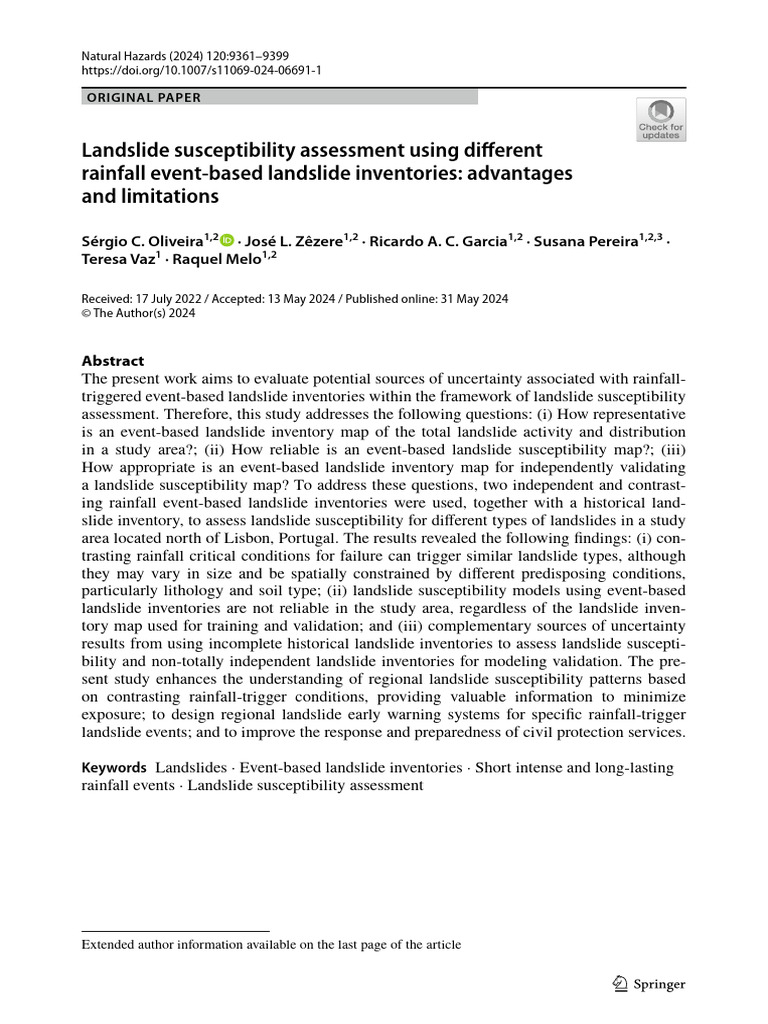Landslide Susceptibility Assessment Using Different Rainfall Event Based Landslide Inventories ...