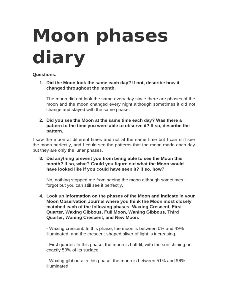 Moon phases diary | PDF | Moon | Outer Space
