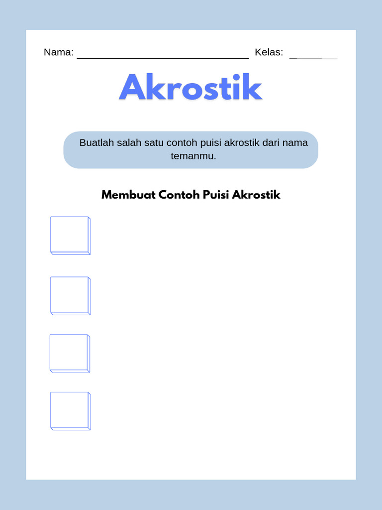 Contoh Puisi Akrostik Lembar Kerja | PDF