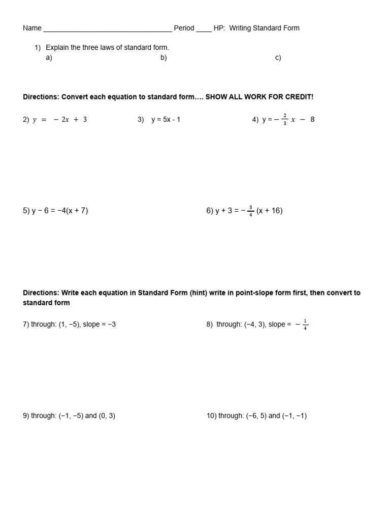 Algebra: Standard Form Practice | PDF | Mathematics | Mathematical Analysis
